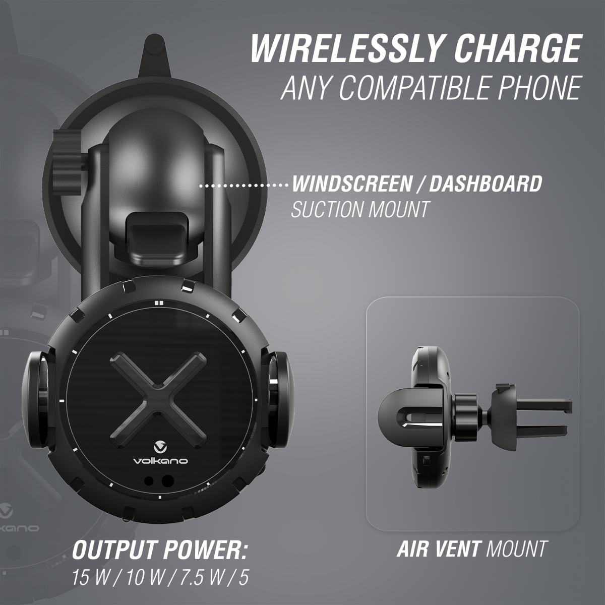 Volkano Ignition series 15W Car Wireless Charger Kit - Printex Online Store